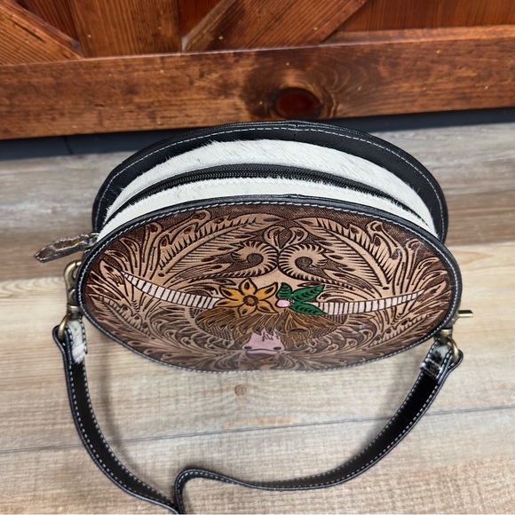 Myra Bag | Bags | Myra Bag Steer Hand Tooled Round Leather Purse Bag ...